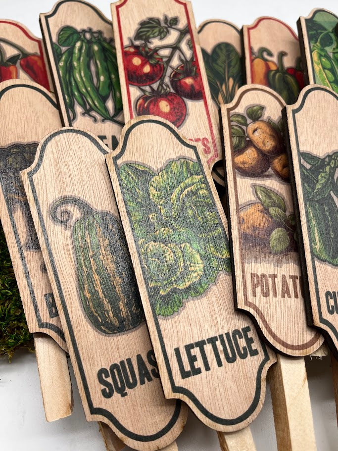 Wood VEGGIE Labels - Color - Garden Outside The Box